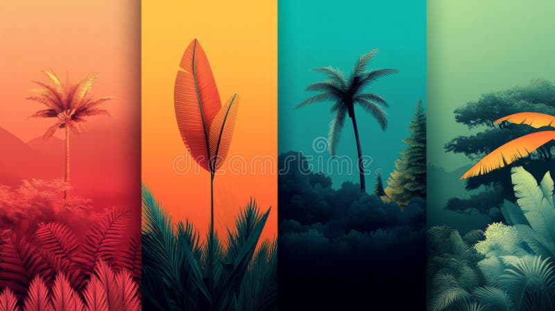 Vibrant Tropical Plants Pixel Art Landscape Stock Illustration ...