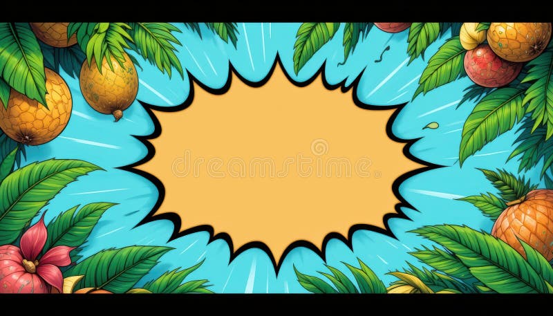 Vibrant Tropical Pop Art Frame with Comic Burst Stock Image - Image of ...