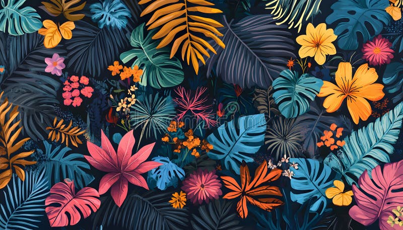 Vibrant Tropical Rainforest Pattern Stock Illustration - Illustration ...