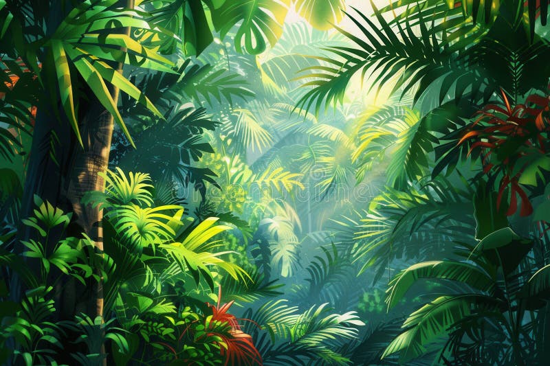 A Vibrant Tropical Rainforest Teeming with Life, Bathed in the Warm ...