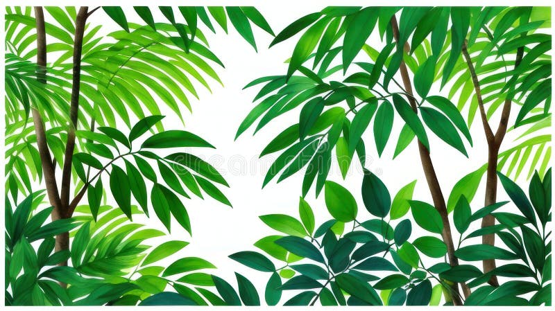 Vibrant Tropical Trees and Leaves on a Generic White Background Stock ...
