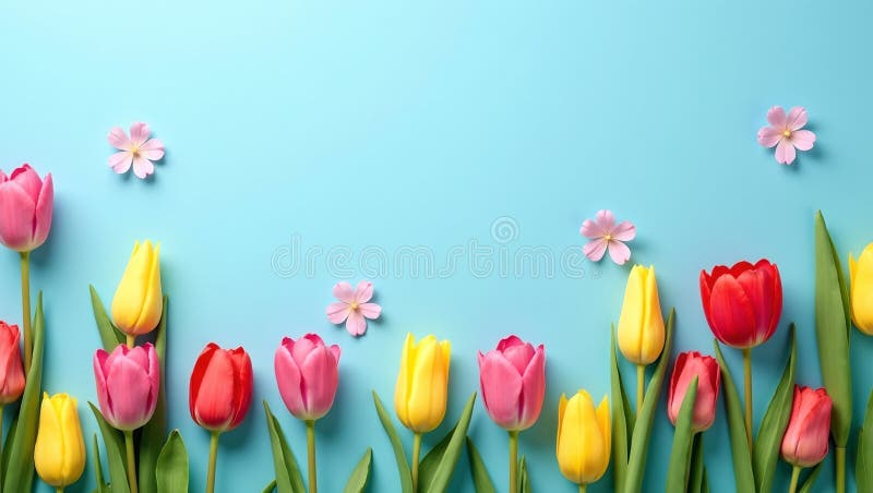 Vibrant Tulip Banner on Sky Blue Backdrop Perfect for Spring ...