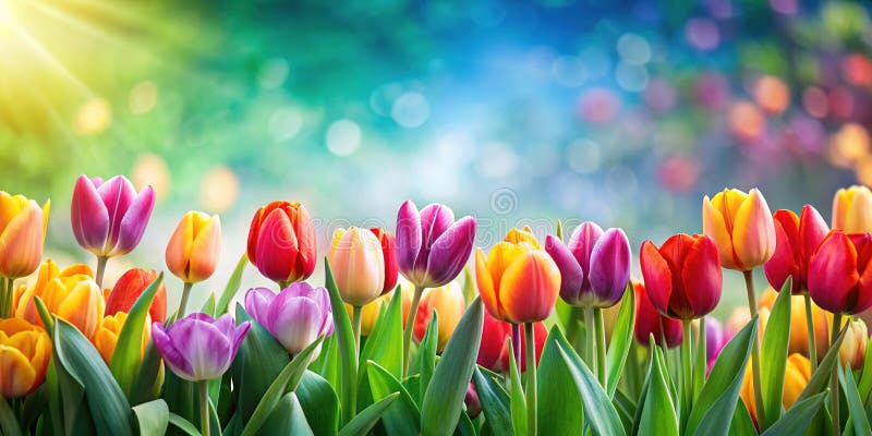 Vibrant Tulip Border Design Element Spring Floral Background for ...