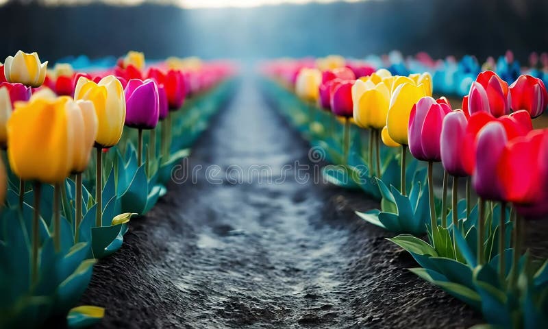 Vibrant Tulip Field Pathway Stock Footage - Video of peaceful, happy ...