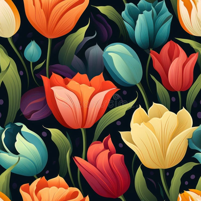 Vibrant Tulip Flower Pattern Tile AI Generated AI Generated Stock ...