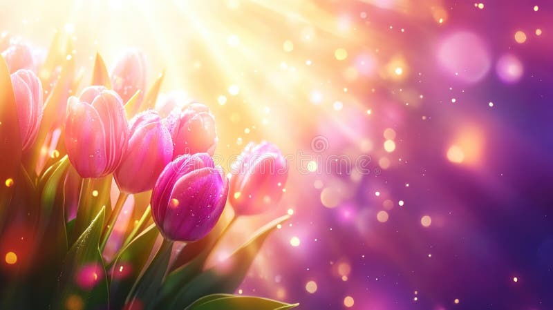 Vibrant Tulip Flowers in Glowing Sunlight with Magical Bokeh Effect ...