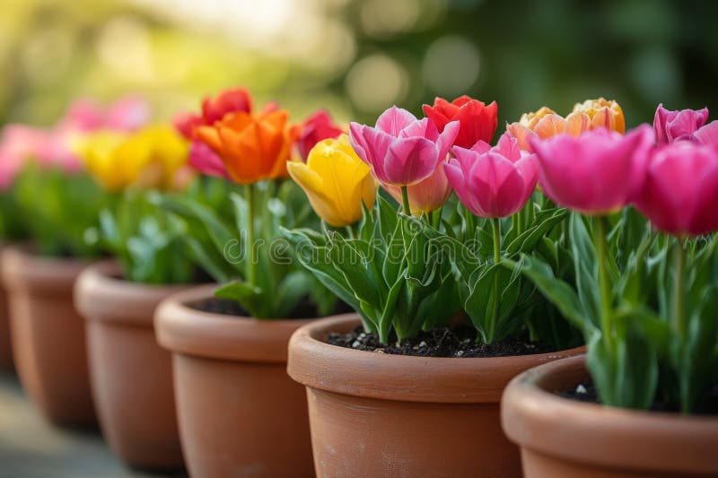 Vibrant Tulips Adding Touch Spring Color Garden Setting Stock Photos ...