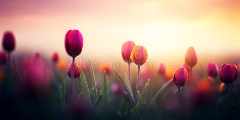 Vibrant Tulips at Sunset stock illustration. Illustration of colorful ...