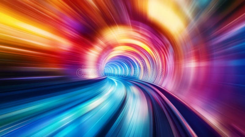 Vibrant Tunnel with Dynamic Light Trails, Colorful Abstract Art. Speed ...