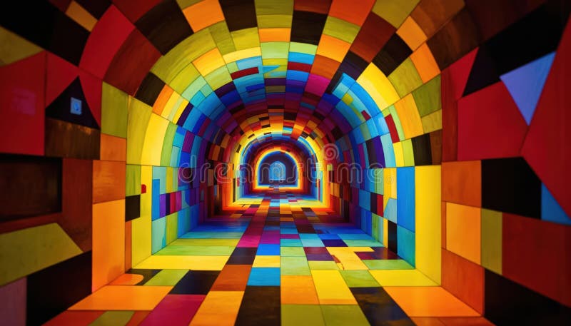 Vibrant Tunnel Features Geometric Patterns Creating Optical Illusion. Colorful Abstract Design ...