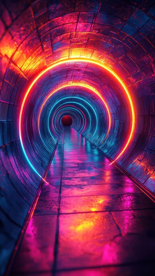 Vibrant Tunnel Glowing Neon Lights Circular Patterns Creating Immersive ...