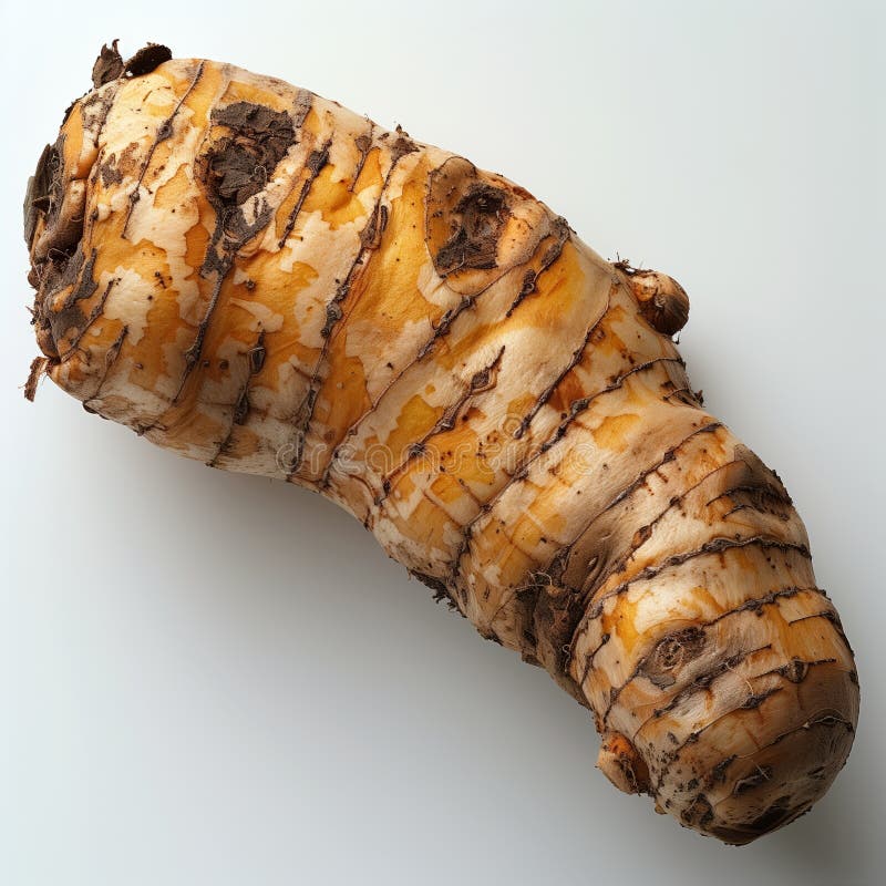 Large Raw Turmeric Root Displayed on a Plain White Surface in Natural ...