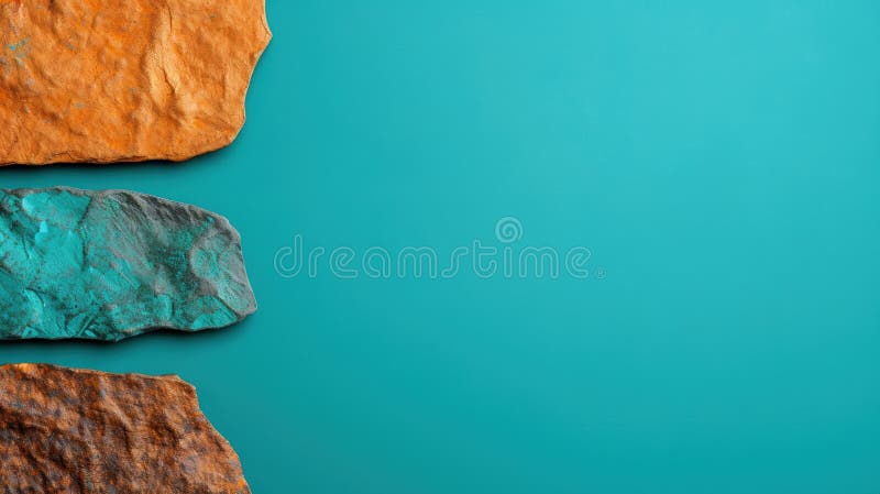 Vibrant Turquoise Background with Rustic Orange and Green Stones Stock ...
