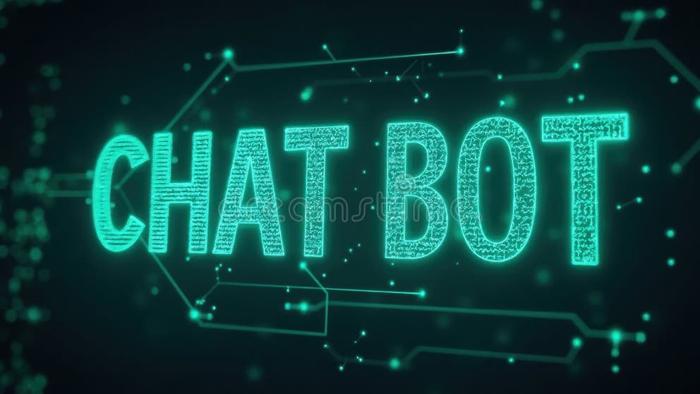 A Vibrant Turquoise Chat Bot Text Glows on a Dark Backdrop, Intertwined ...