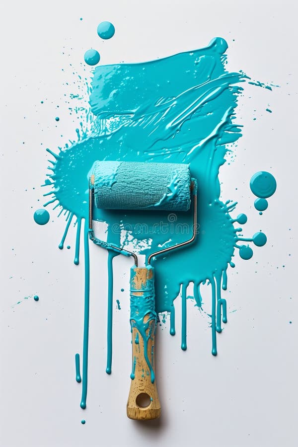 Vibrant Turquoise Paint Splash with Roller Stock Illustration ...