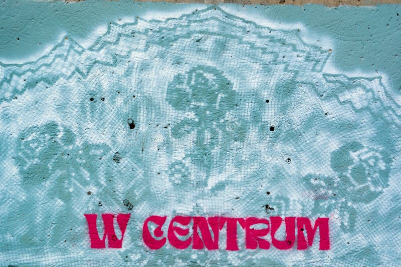 Vibrant Turquoise Wall Graffiti with Bold Pink Typography Stock Image ...