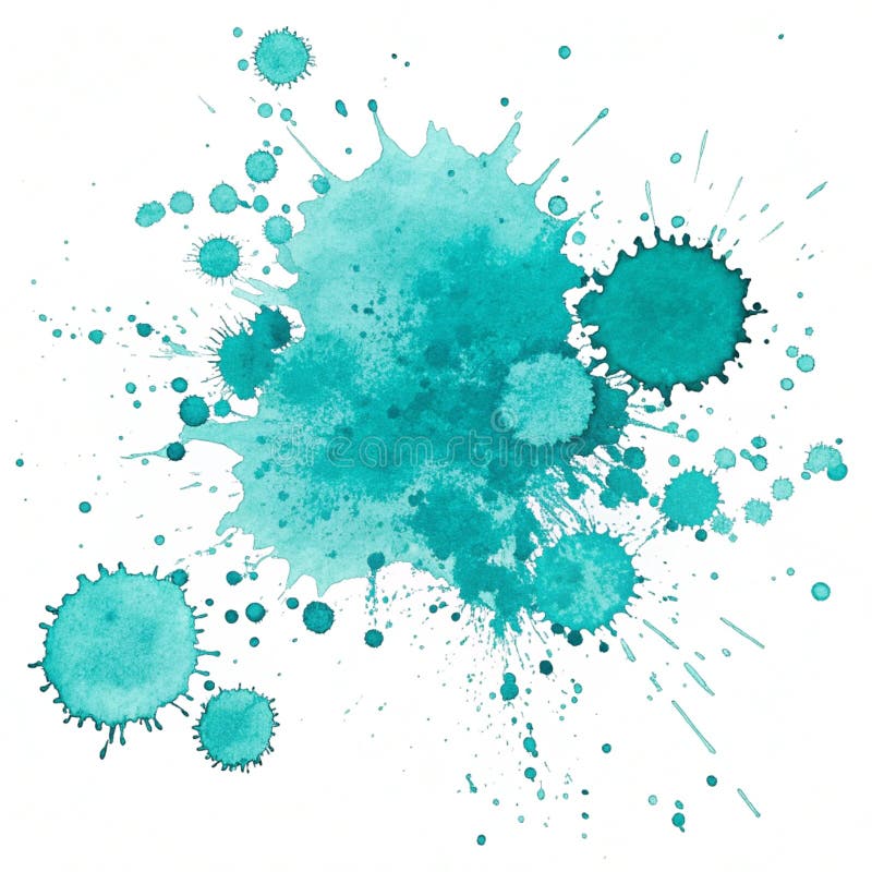 Turquoise Watercolor Paint Splatter Isolated on White Background Stock ...