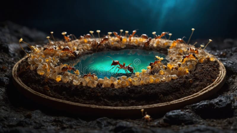 Ants Colony Gathering Around a Small Pool of Water at Night Stock ...