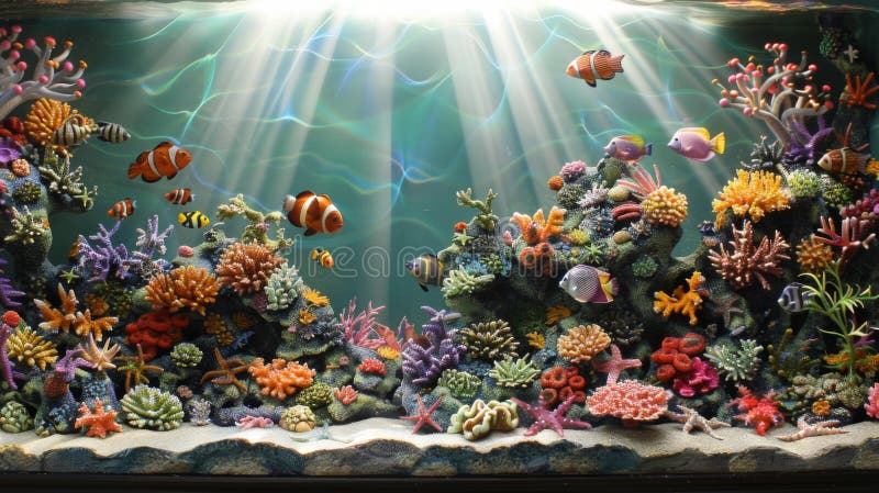 Vibrant Underwater Coral Reef Aquarium Scene with Tropical Fish Stock ...