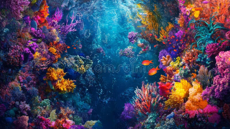 Vibrant Underwater Coral Reef with Colorful Fish Stock Illustration ...
