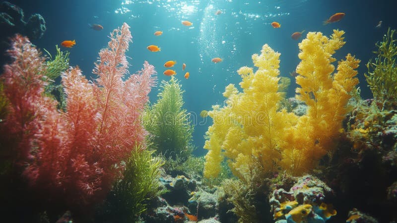 Vibrant Underwater Coral Reef Scene with Colorful Fish Stock Photo ...