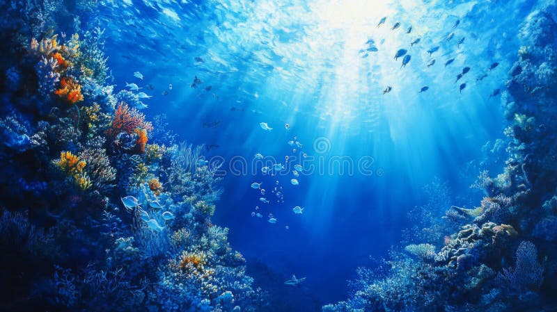 Vibrant Underwater Coral Reef Scene with Sunlight Stock Illustration ...