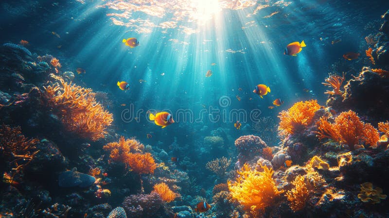 Vibrant Underwater Coral Reef Teeming with Colorful Fish and ...