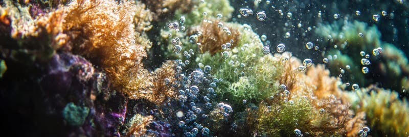 Vibrant Underwater Coral Scene with Bubbles in a Lush Marine Environment Stock Photo - Image of ...