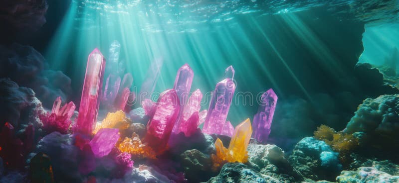 Vibrant Underwater Crystal Formations Illuminated by Sunlight Beams ...