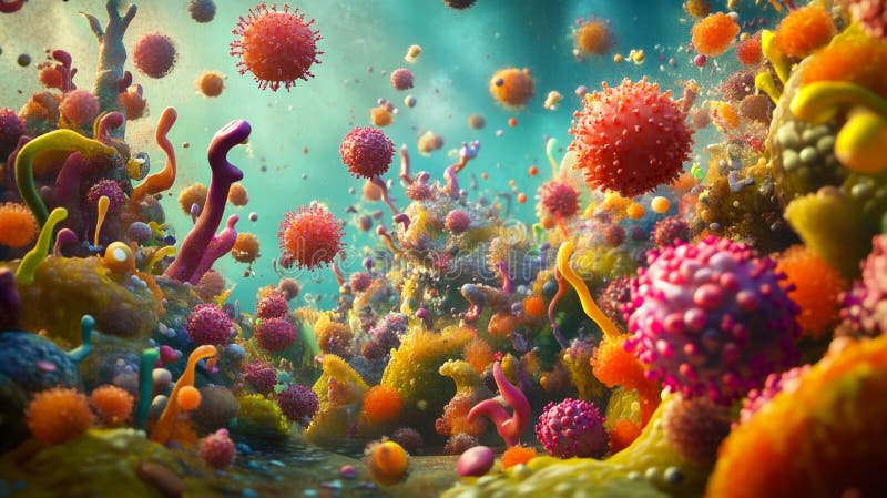 Vibrant Underwater Microbial Ecosystem with Colorful Coral-like ...