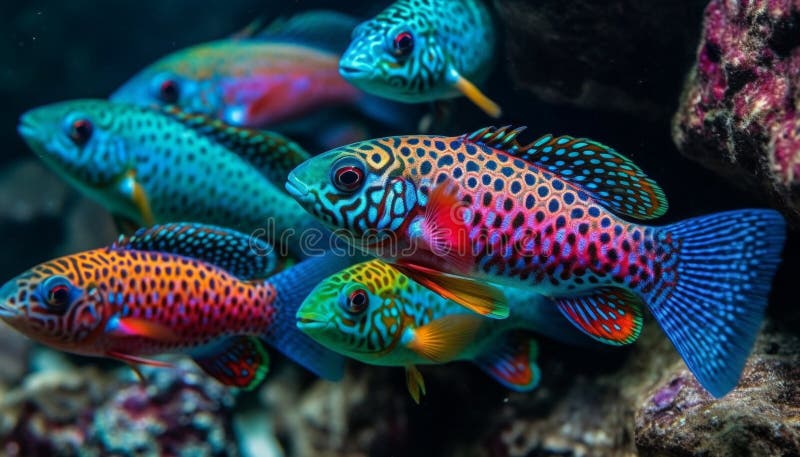 Vibrant Underwater Rainbow Schools of Small Fish Generated by AI Stock ...