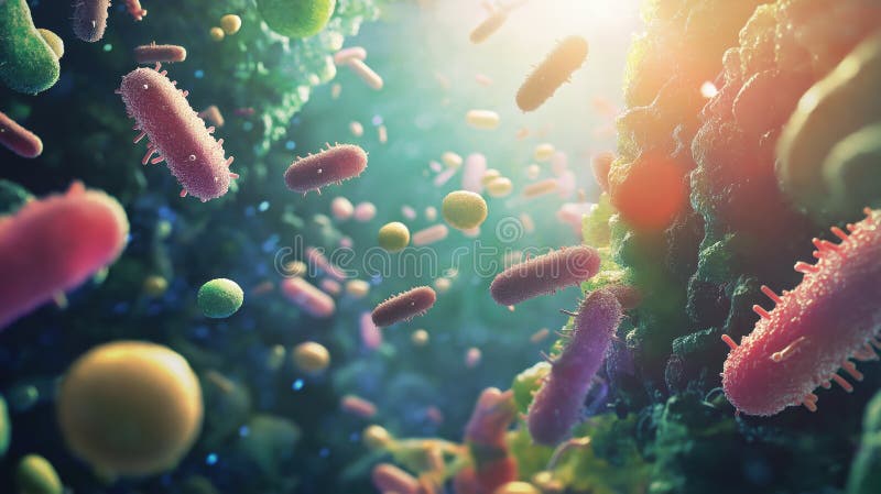 Vibrant Underwater Scene of Colorful Bacteria and Microorganisms Stock ...