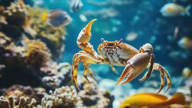 Vibrant Underwater Scene with Crab and Fishes Stock Image - Image of ...