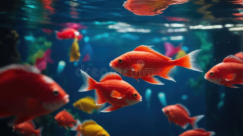 Vibrant Red Fish Swimming in Aquarium Tank, Underwater Scene Stock ...