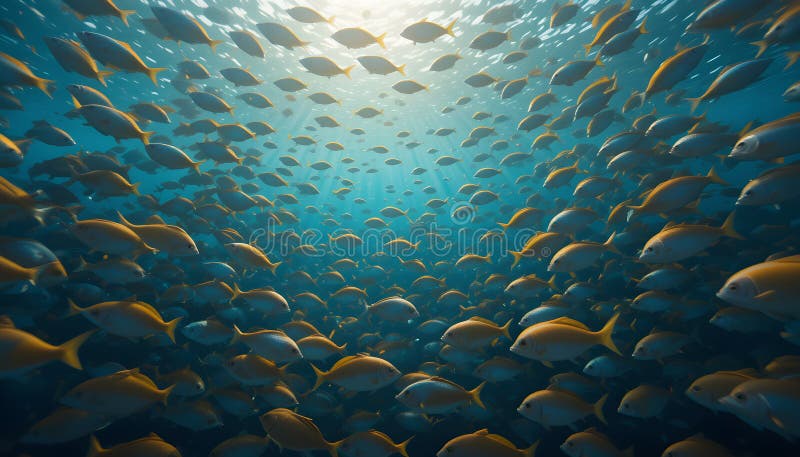 Stunning School of Fish in Sunlit Ocean Depths Stock Illustration ...