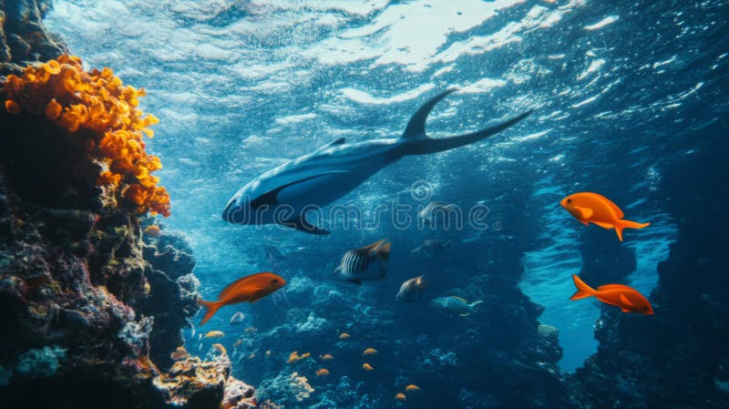 Vibrant Underwater Scene with Tropical Fish and Coral Reef Stock ...