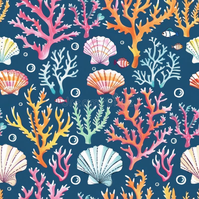 Vibrant Underwater Scene with Colorful Coral Reef and Marine Life Stock ...