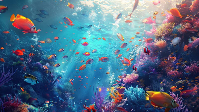 Vibrant Underwater World, Colorful Creatures of the Sea. Generative Ai ...