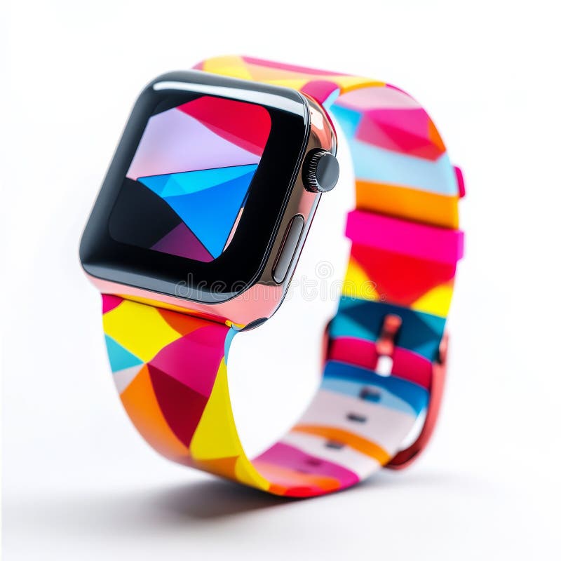 A Vibrant, Unique Smartwatch Featuring a Bright Geometric Design on the ...