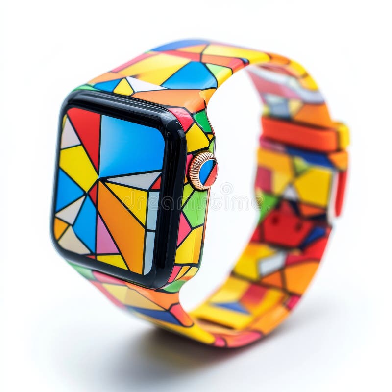 A Vibrant, Unique Smartwatch Featuring a Bright Geometric Design on the ...