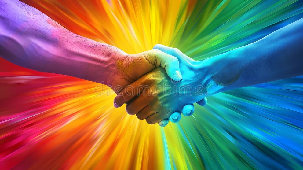 Vibrant Unity: a Handshake of Diverse Colors Stock Illustration ...