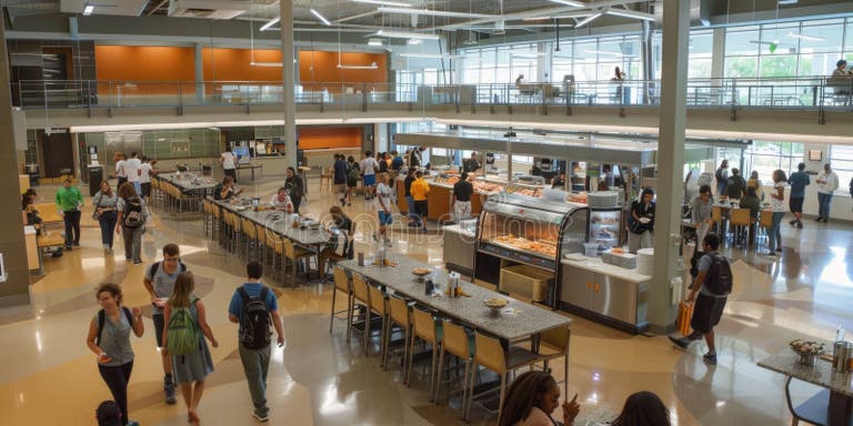 Vibrant University Cafeteria Featuring an Array of Diverse Food ...