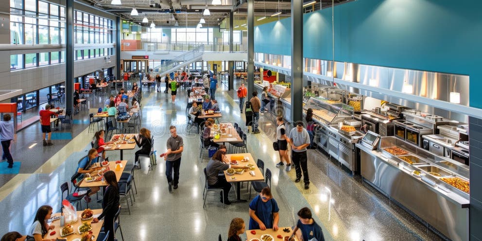 Vibrant University Cafeteria Featuring an Array of Diverse Food ...
