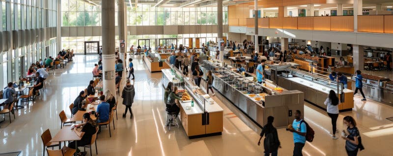 Vibrant University Cafeteria Featuring an Array of Diverse Food ...