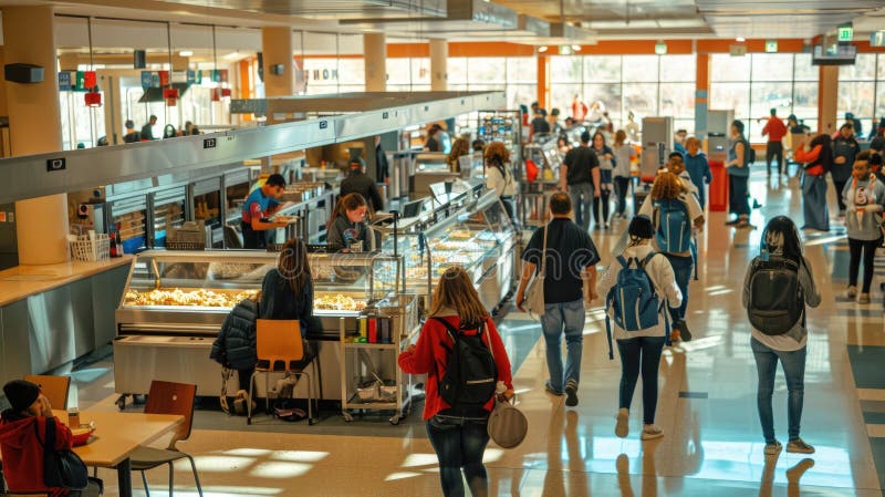 Vibrant University Cafeteria Featuring an Array of Diverse Food ...