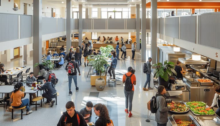 Vibrant University Cafeteria Featuring an Array of Diverse Food ...