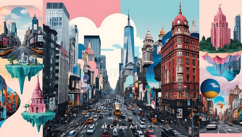 Vibrant Urban Collage Art a 4K Visual Journey Stock Illustration ...