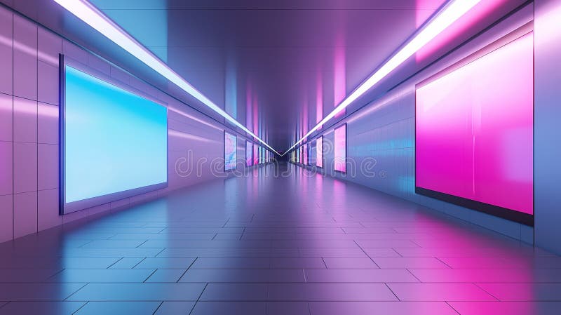 Vibrant Urban Corridor Featuring Colorful Light Installations in a ...