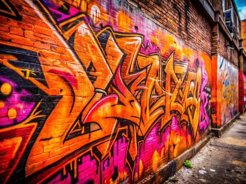 Vibrant Urban Graffiti Art Orange and Pink Abstract Patterns in a ...