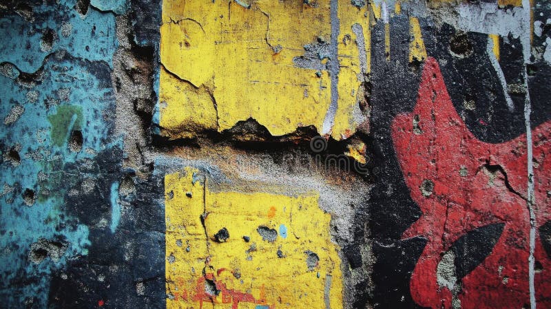 Vibrant Urban Graffiti Wall Art with Weathered Textures and Bold Colors ...